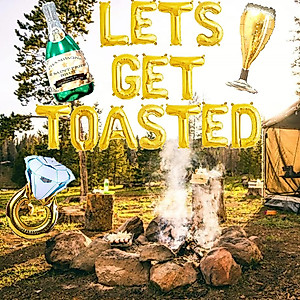 Camp Bachelorette Party Decorations Gold Let's Get Toasted Balloons Happy Camper/Weekend In The Woods/Lake Hiking/Mountain/Camping Themed Engagement Bridal Shower Party Supplies Decorations