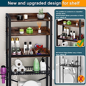 Over The Toilet Storage Cabinet,4 Tier Bathroom Organizers and Storage With Adjustable Shelf Waterproof Feet Pad and Basket ,Multifunctional Space Saver Freestanding Bathroom Shelves With Dividers