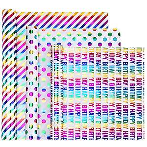 WRAPAHOLIC Birthday Wrapping Paper Roll - Mini Roll - 3 Rolls - 17 inch x 120 inch Per roll - Colorful Foil Birthday Design for Party, Holiday, Baby Shower