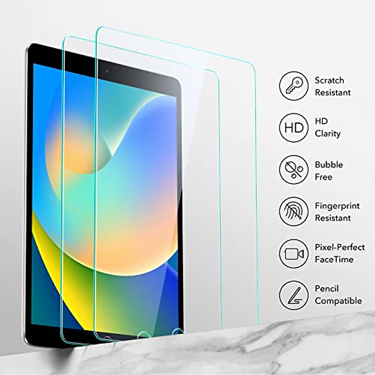 ESR for iPad 9th Generation Screen Protector, Tempered Glass Film with Easy Installation Frame for iPad 9/8/7 Gen (2021&2020&2019, 10.2 Inch), Scratch-Resistant, HD Clear, 2 Pack