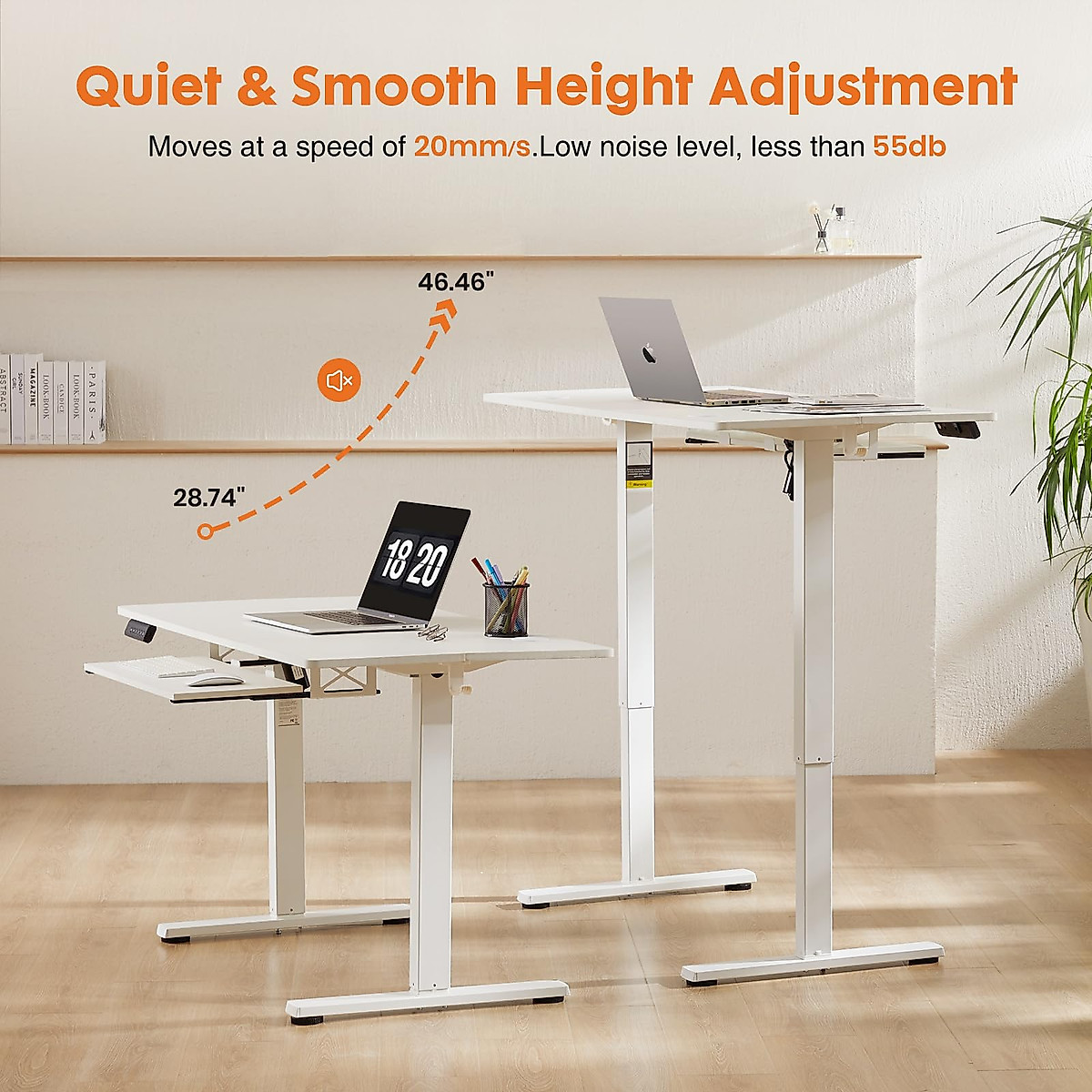 Sweetcrispy Standing Desk with Keyboard Tray, Ergonomic Height Adjustable Desk with 3 Memory Presets, 55 x 24'' Stand Up Desk Electric Standing Desk Adjustable Height, Computer Desk Home Office-White