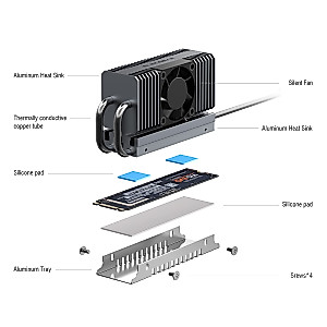 ElecGear M.2 2280 SSD Cooler, EL-80X PWM Cooling Fan + Heat Pipe + Solid Aluminum Heatsink for 80mm PCIe NVMe and SATA SSD Internal Solid State Drive, Thermal Pads Included