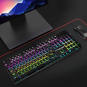 GTRACING Mechanical Keyboard, Wired Gaming Keyboard, Switch 104 Keys Rainbow Backlit Keyboard and 20 LED Lighting Effect for PC Computer Gamers (Silver)