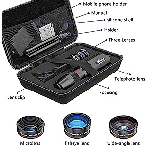 Phone Camera Lens Kit 7 in 1, Selvim 22X Telephoto Lens+235 Fisheye Lens+25X Macro Lens+0.62X Wide Angle Lens, Cell Phone Lens Kits Compatible with iPhone 12 11 10 8 7 6 6s Plus XS XR Samsung Android