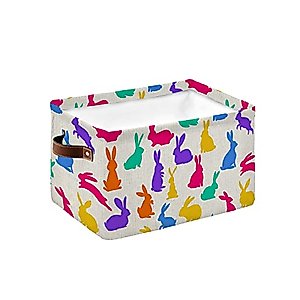 Storage Bins Fabric Storage Cubes 15x11x9.5 Inch Easter Colorful Bunny on Cotton Linen Textured Pattern Foldable Storage Basket for Organizing Closet Shelf Nursery Toy 1 PCS