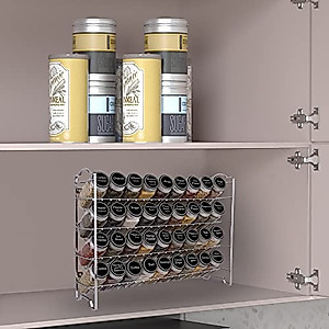 SWOMMOLY Spice Rack Organizer with 36 Empty Square Spice Jars, 396 Spice Labels with Chalk Marker and Funnel Complete Set, for Countertop, Cabinet or Wall Mount,Silver
