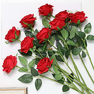 ENJYOP 15.8" Fake Rose High Simulation Bionic Technology Artificial Silk Flowers (1 Pcs, Classical Red)