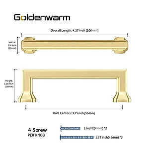goldenwarm 5 Pack Brushed Gold Cabinet Handles 3-3/4 inch Drawer Pulls Hardware Pull for Kitchen Bathroom Cupboard Dresser