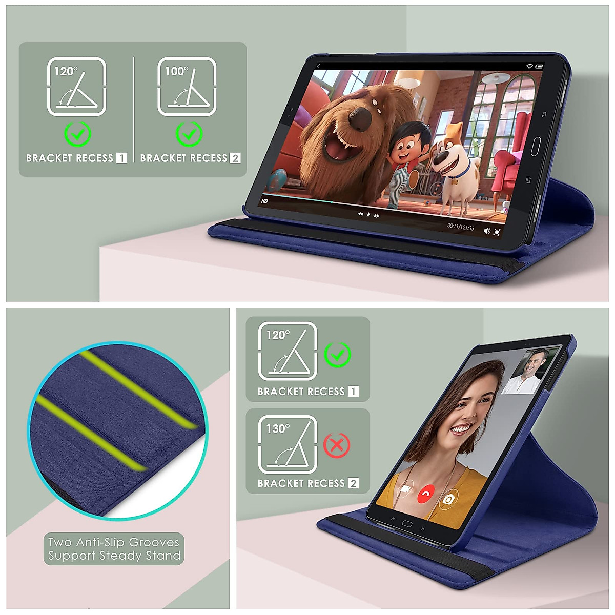 DETUOSI Rotating Case for Samsung Galaxy Tab A 10.1" 2016 (SM-T580), 【Auto Sleep/Wake】 360 Degree Swivel Multi-Angle Stand Folio Leather Book Cover + Protective Hard Back Shell + Elastic Band Closure
