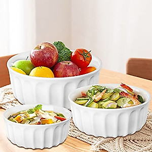 Youeon Set of 3 Porcelain Serving Bowls 38/28/18 oz, Porcelain Mixing Bowls, Nesting Salad Bowls, Soup Bowls, Prep Bowls for Kitchen, Oatmeal, Rice, Pasta, Salad, White