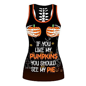 Women's Halloween Sleeveless Tank Top Set If You Like My Pumpkin Printing Drawstring Shorts Stretch Bottoms Suits (Orange-1, M)
