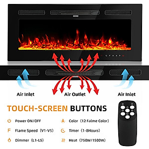 SANHSEHOME Electric Fireplace Inserts 40 Inch Wide Wall Fireplace Electric with Remote Control Electric Fireplace Wall Mounted Recessed with 12 Flame Colors Fake Log & Crystal 1-8h Timer 750W/1500W