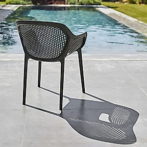 Omax Decor Atra Indoor or Outdoor Modern Stackable Patio Dining Side Arm Chair (Set of 2), Anthracite Black