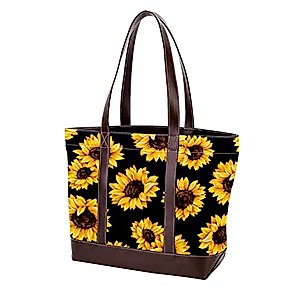 Sunflower Black Pattern Tote Bags Large Leather canvas Purses and Handbags for Women Top Handle Shoulder Satchel Hobo Bags