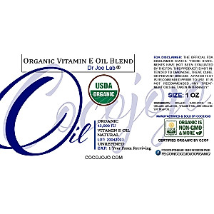 Dr Joe Lab Vitamin E Oil for Skin, Organic Vitamin E Oil for Hair, Face, Liquid Vitamin E, Vitamin E Body Oil, 100% Pure Natural Cold Pressed Unrefined, Moisturizes & Nourishes, Non GMO - 1 Oz