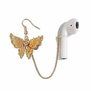 2pcs Airpod Earrings Holder Anti Lost Heart Pearl Flower Butterfly Star Earbud Ear Bud Earphone Holder Earrings Pierced for Women Girls (Butterfly)
