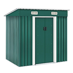 BonusAll Storage Shed Tool House 6x4 FT Outdoor Garden Steel Shed with Sliding Door(Green)