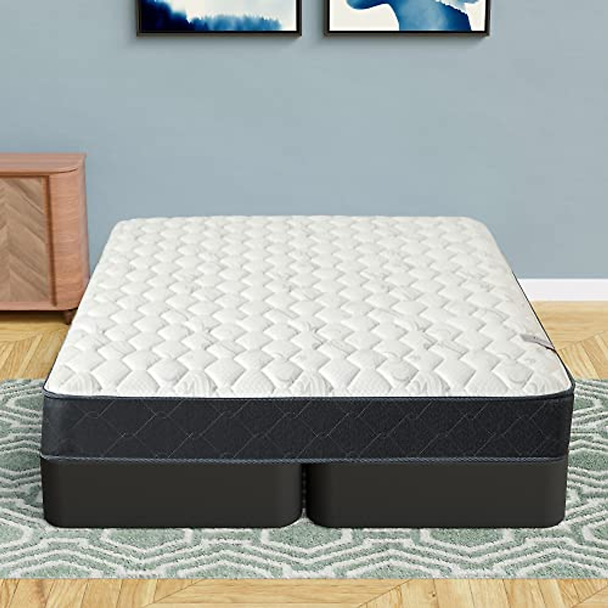 Mattress Solution, 4-Inch Sturdy Box Spring for Mattress Support-Durable and Fully Assembled, Natural Wood Foundation for Full XL, Black