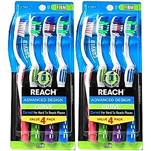 Reach Advanced Design Curve Firm Toothbrushes, 4 Count (Pack of 2) Total 8 Toothbrushes, Colors May Vary