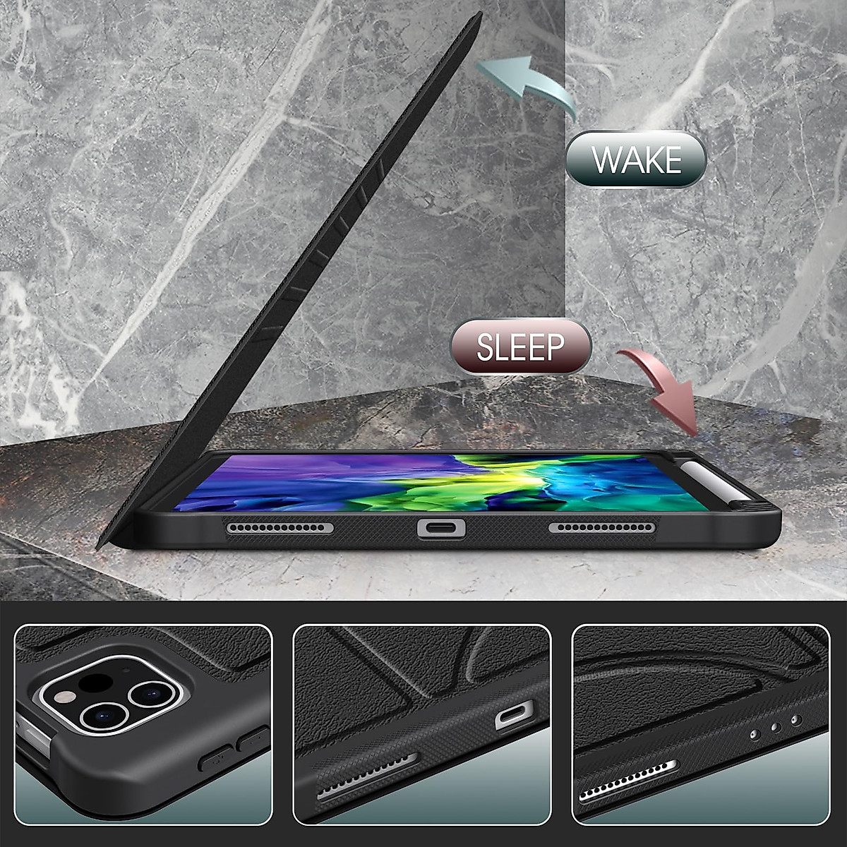 Fintie Magnetic Stand Case for iPad Pro 11-inch (4th / 3rd Generation) 2022/2021 - Multiple Angles Shockproof Soft TPU Cover w/Pencil Holder, Also Fit iPad Pro 11" 2nd /1st Gen, Black