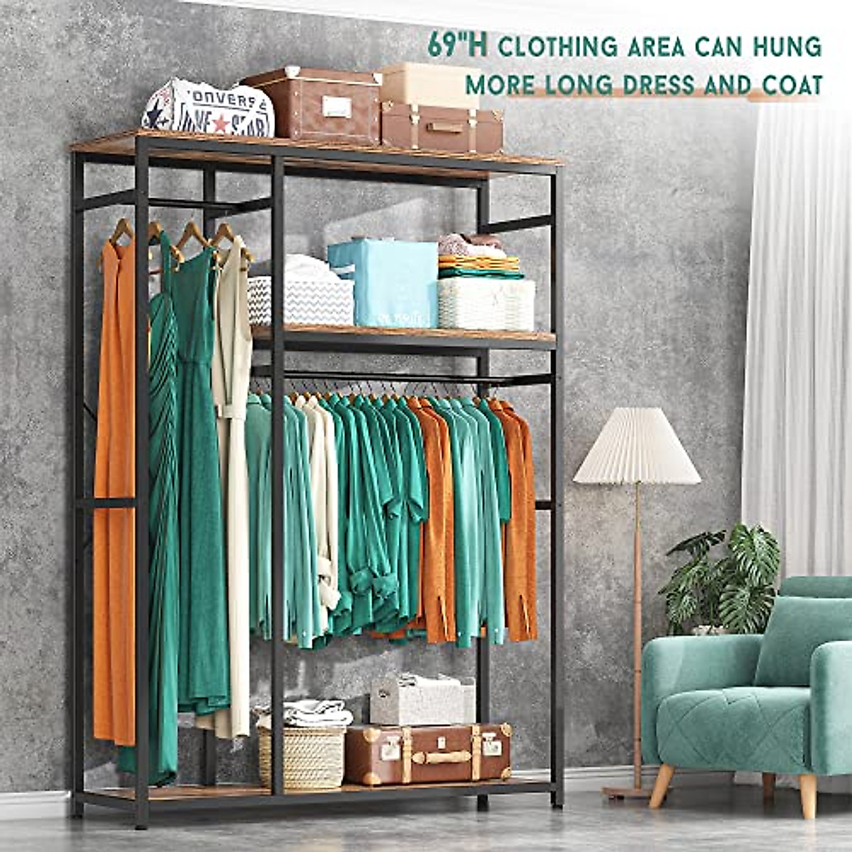 REIBII Free Standing Closet Organizer Heavy Duty, Wardrobe Clothes Organizer, Freestanding Closet Organizer System, Metal Closet Rack Holds 300lbs, Easy Assembly, Clothes Rack, 71"H x 39.5" W x 16" D