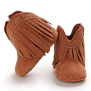 Timatego Baby Girl Cowboy Tassel Boots Side Zipper Non Slip Stay On Booties Infant Toddler First Walker Warm Winter Crib Shoes 3-18 Months, Baby Girl Boots 3-6 Months Infant, 02 Brown