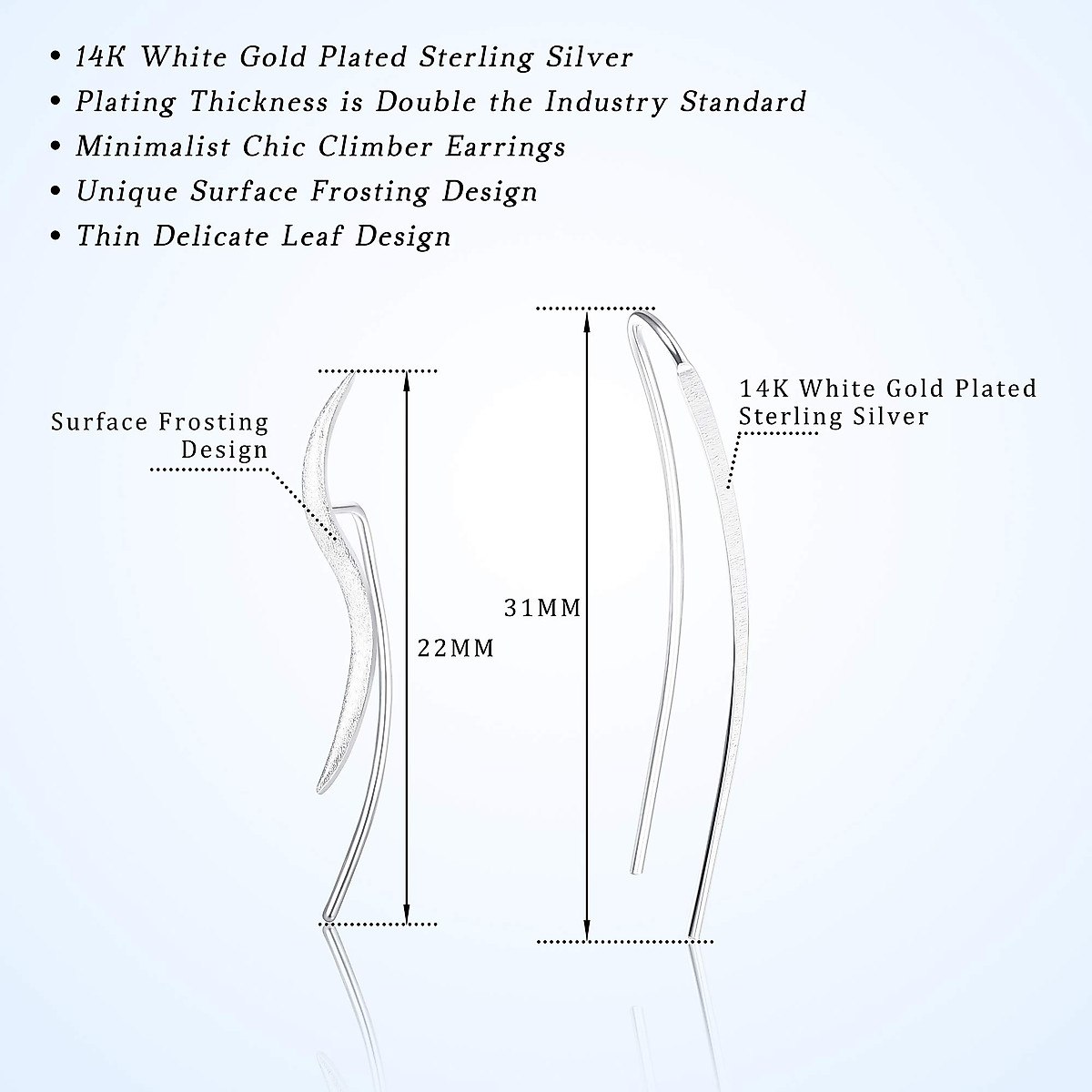 Milacolato 2Pairs Sterling Silver Ear Crawler Earrings for Women Platinum Plated Cuff Earrings Light-weight Ear Climber Jackets