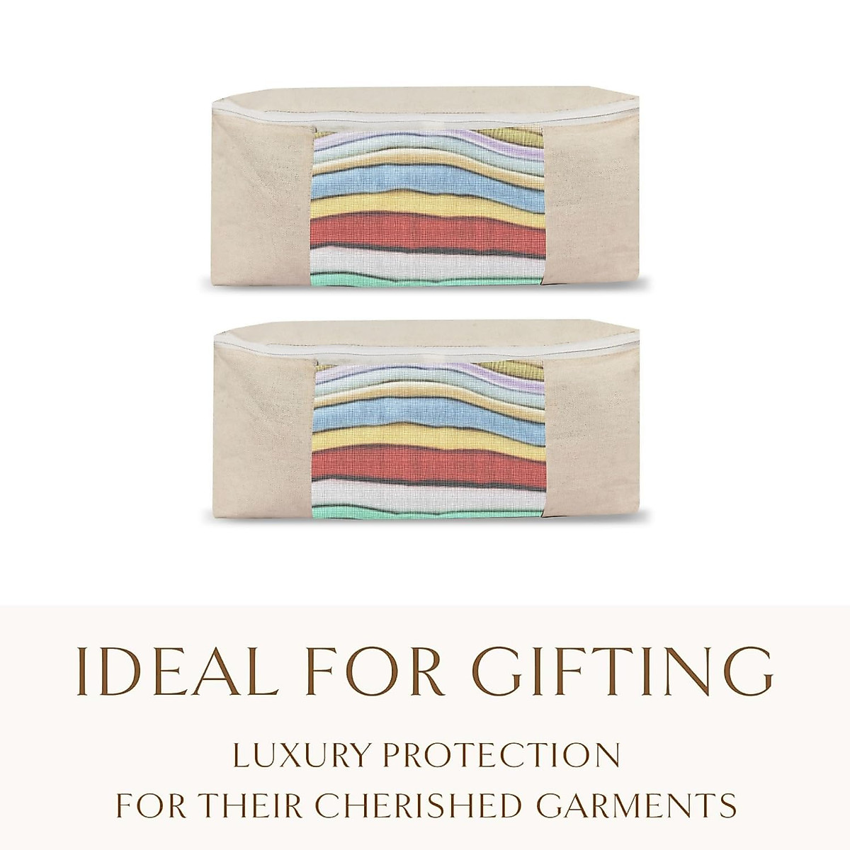 Cotton Canvas Storage Bag - Saree Covers with Zip | Canvas Saree/Garment Storage Bag for Woman Dresses, Sarees, Lehengas, Clothes (CANVAS STORAGE BAG, PACK OF 3 (15x13x9))