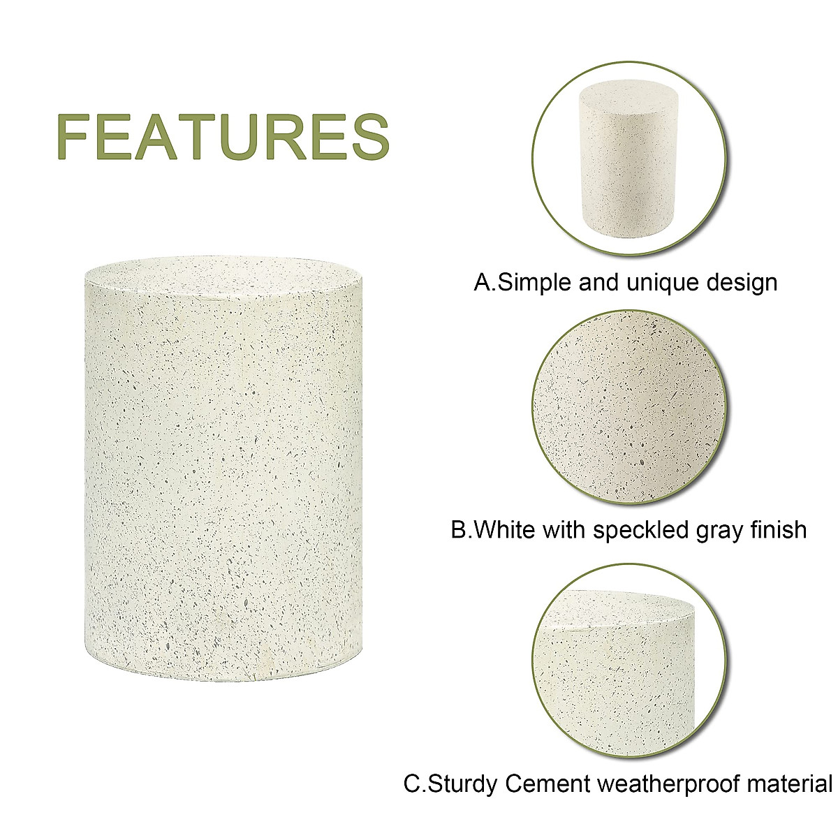 LuxenHome Outdoor Side Table, 18 Inch Cement End Tables for Patio, Garden Small Accent Decorative Stool, Tree Stump Stool Plant Stand Drum Table Indoor and