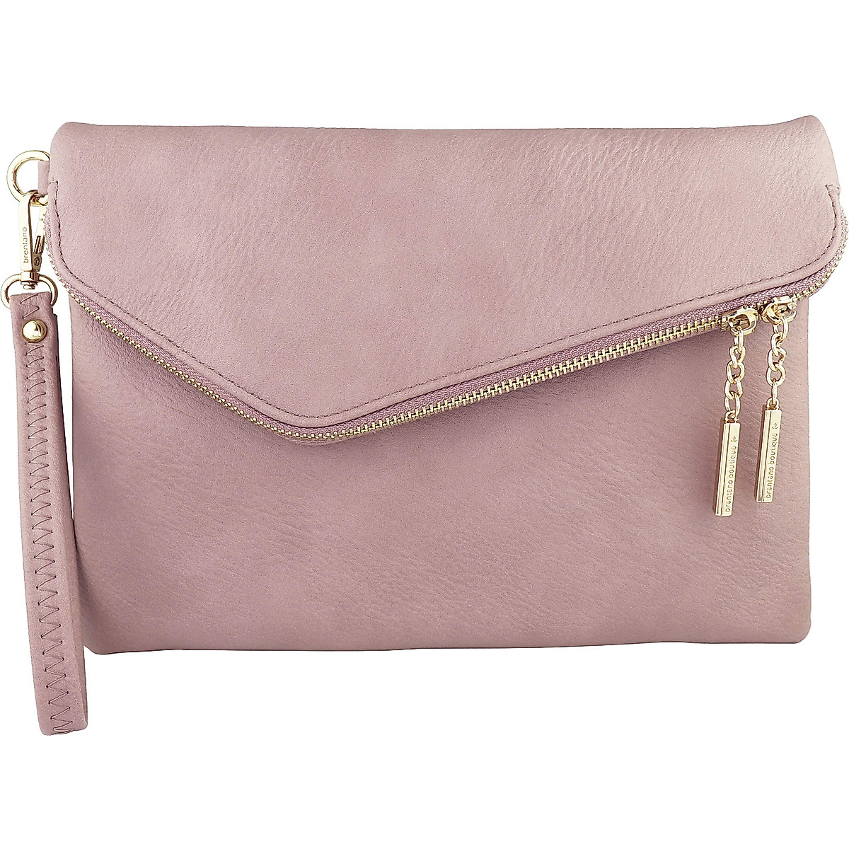 B BRENTANO Fold-Over Envelope Wristlet Clutch Crossbody Bag (Blush)