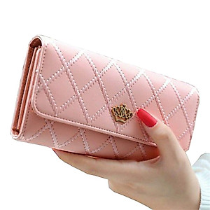 RFID Blocking Wallet for Women Ladies Leather Card Holder Purse with ID Window Multiple Card Slots Travel Bifold Wallet-Clutch (Pink, OneSize)