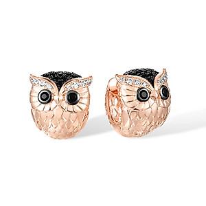 Santuzza 925 Sterling Silver Owl Dangle Earrings Black Spinel White Cubic Zirconia Bird Drop Earring