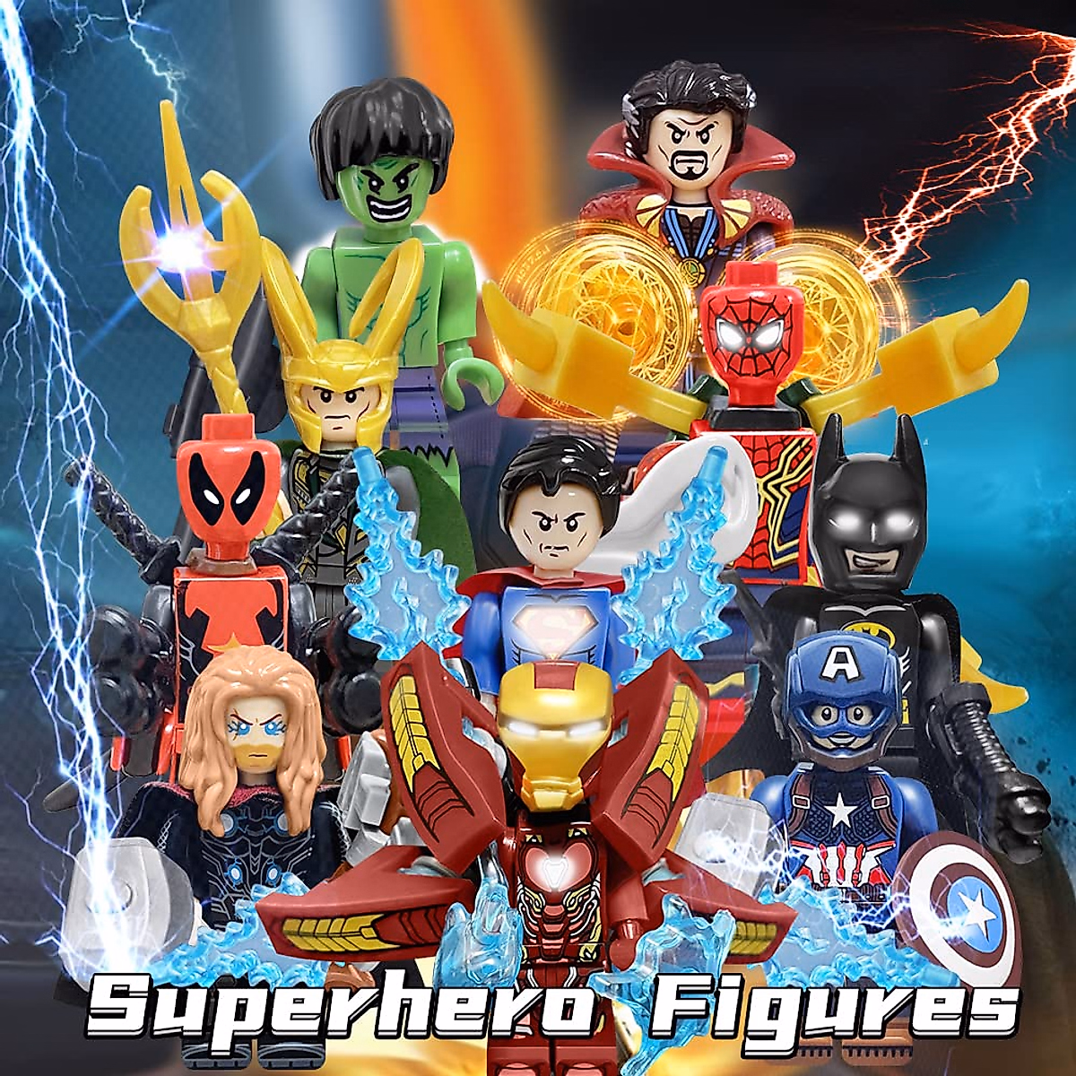 FILDANCO 10 Pcs Minifigures Building Blocks Kit, Superhero Action Figures Toys Gifts for Birthday, Christmas, Easter, Children's Day for Superhero Fans Kids Boys Girls