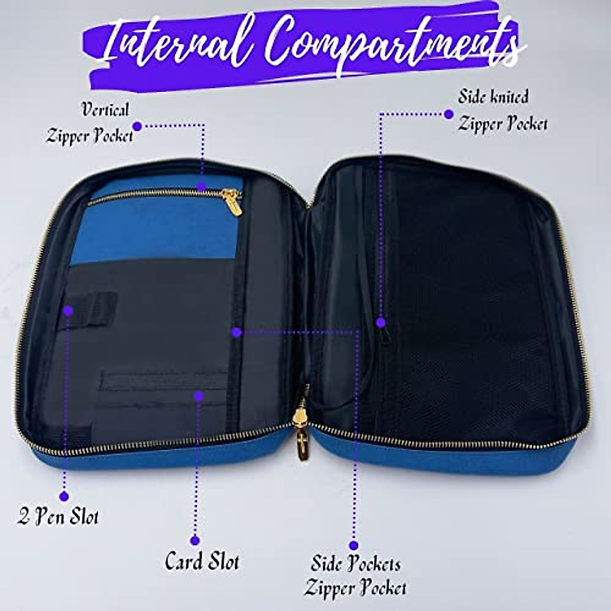 Bible Cover Bag, Blue Jean Pattern Bible Bag with Handle, Pockets and Zipper for Standard and Large Size Study Bible Case 10.2" X 2.7" X 7.5"