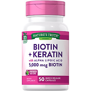 Biotin 5000 mcg | 50 Capsules | With Keratin and Alpha Lipoic Acid | Non-GMO & Gluten Free Supplement | by Nature's Truth