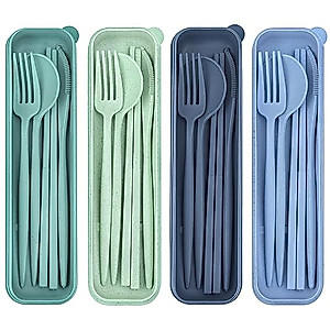 4 Sets Reusable Utensils Set with Case, Travel Utensils with Case, Reusable Utensils for Lunch Box accessories, Portable Chopsticks Knife Fork and Spoon Lunch Utensils Set for Work,Travel or Daily use