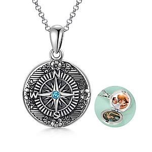 AOBOCO Graduation Gifts for Her, 925 Sterling Silver Compass Locket Necklace That Holds Pictures, Enjoy the Journey, Student Gifts for College High School University