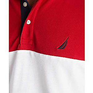 Nautica Men's Short Sleeve 100% Cotton Pique Color Block Polo Shirt, Red, Large