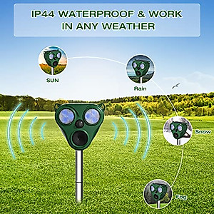 Umila Solar Animal Repeller, Ultrasonic Repellent, Motion Detection, LED Flashing Light, Dog, Cat Repellent, Squirrel, Raccoon, Skunk, Rabbit, Rodent, Fox, Deer