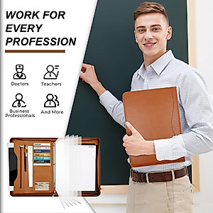 Deziliao 3-Ring Padfolio Portfolio Binder Organizer, Document Organizer Folio, 10.4 Inch PU Leather Business Portfolio with Zipper, Business Planner Notebook Organizer for Women/Men（Brown）