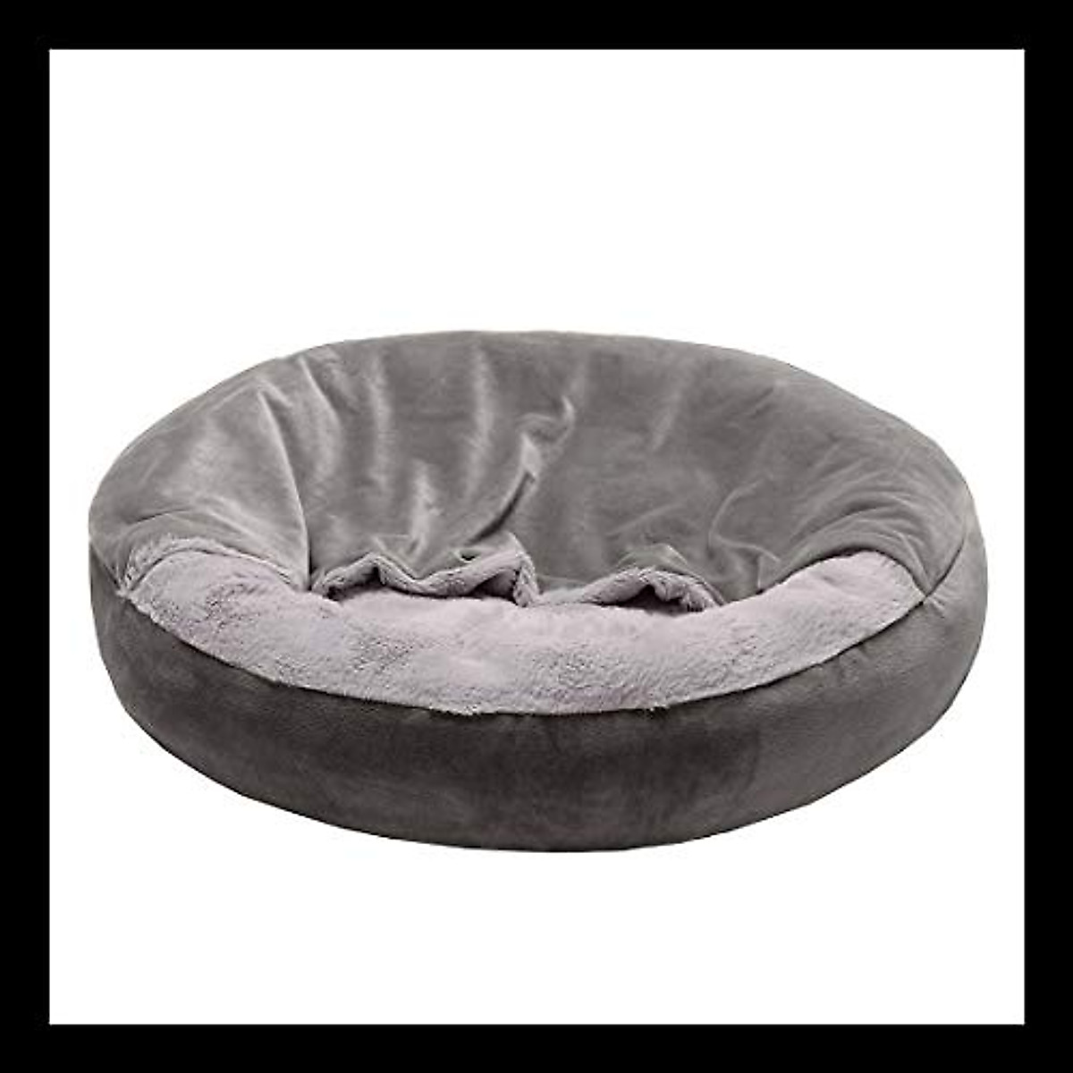 Furhaven 24" Round Calming Donut Dog Bed for Indoor Cats & Small Dogs, Washable, For Dogs Up to 20 lbs - Plush Velvet Waves Hooded Donut Bed - Dark Gray, Small