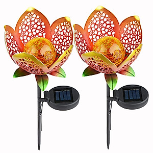 Firlar Garden Solar Lights Outdoors, 2pack Pathway Hollow Flower Stake Lights Waterproof Landscape Led Decorative Light for Patio, Walkways,Courtyard, Path,Yard, Lawn(Warm White)