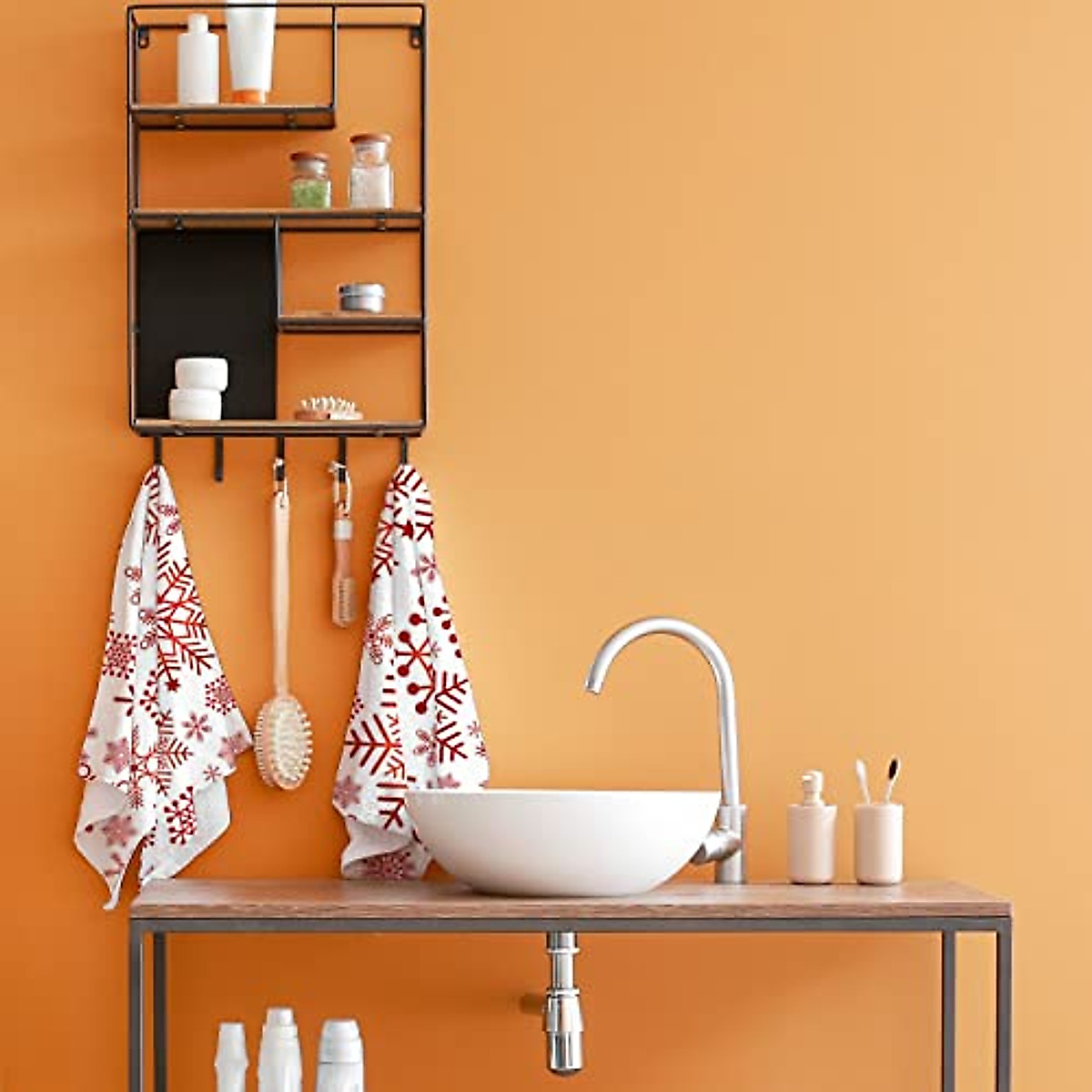 Vantaso Bath Hand Towels Set of 2 Christmas Red White Snowflakes Soft and Absorbent Washcloths Kitchen Hand Towel for Bathroom Hotel Gym Spa