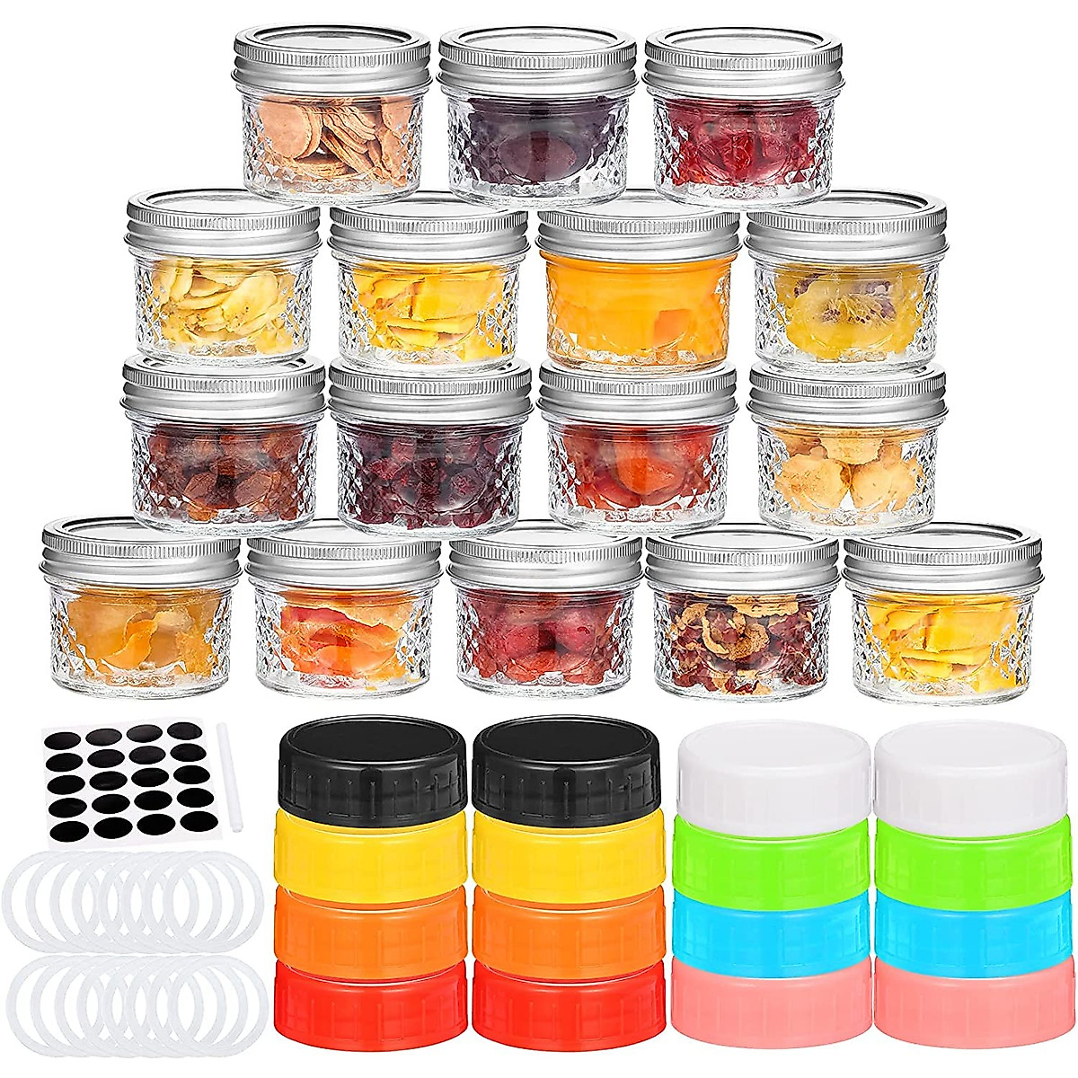 Cibeat 16 PACK Mini Mason Jars Glass Canning Jars, 4 OZ Jelly Jars With Regular Lids, Ideal for Honey, Jam, Wedding Favors, Shower Candle, Baby Food, Small Spice Jars