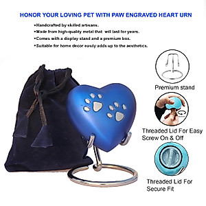 THE ASCENT MEMORIAL Pet Cremation Urn for Ashes | Gift Box of Dog’s and Cat’s Small Love Heart Ash Container for Funeral Remains with Display Stand Velvet Carry Bag Paper Funnel