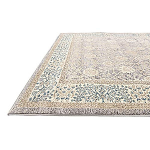 Unique Loom Salzburg Collection Classic Traditional Design Oriental Inspired with Intricate Border Area Rug, 4' Square, Light Brown/Gray