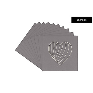 CountryArtHouse Charcoal Acid Free 22x22 Heart Picture Frame Mat with White Core Bevel Cut for 18x18 Pictures - Fits 22x22 Frame - Pack of 25 Matboards