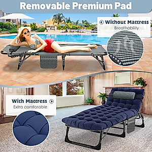 Slsy Folding Lounge Chairs Outdoor, Adjustable Sleeping Cot Chair, Portable Folding Bed Cot Chaise Lounge Chairs for Outside Beach Lawn Camping Pool Sun Tanning