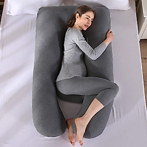 Amagoing 55 inches Pregnancy Pillows for Sleeping, U Shaped Maternity Full Body Pillow for Pregnant Women with Hip, Leg, Back, Belly Support, Washable Jersey Cover Included (Dark Grey)