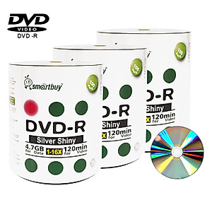 Smart Buy 300 Pack DVD-r 4.7gb 16x Shiny Silver Blank Data Video Movie Recordable Media Disc, 300 Disc 300pk